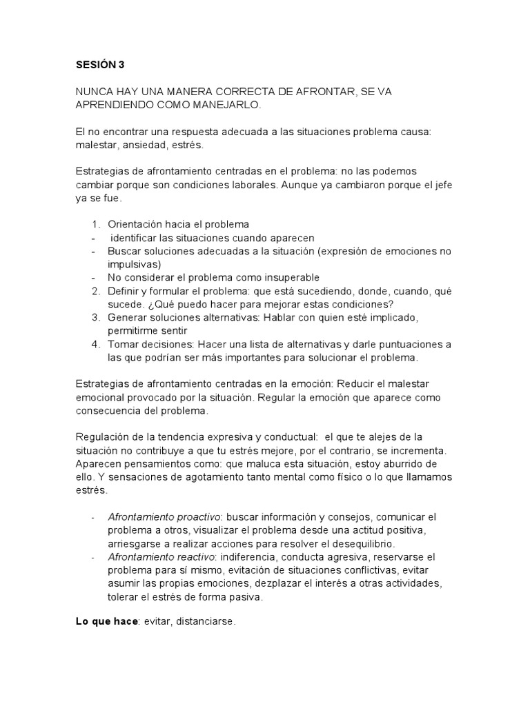 SESIÓN 3 Entrenamiento en Habilidades de Afrontamiento | PDF | Las ...