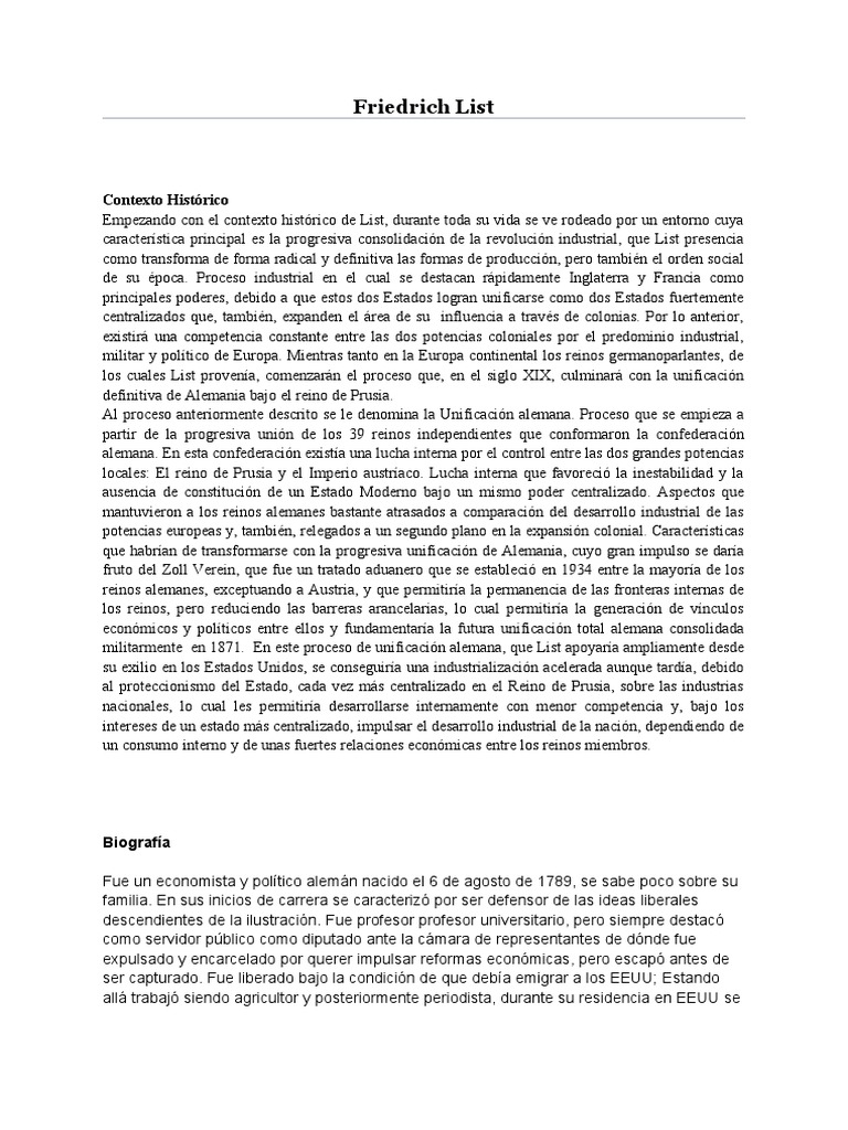 Friedrich List: Economía y Unificación Alemana | PDF | imperio Alemán ...