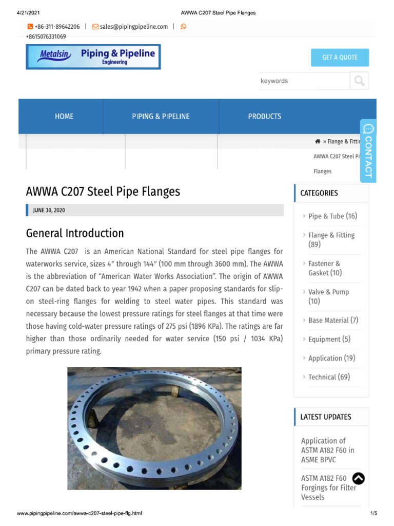 AWWA C228 Flange Specifications | PDF