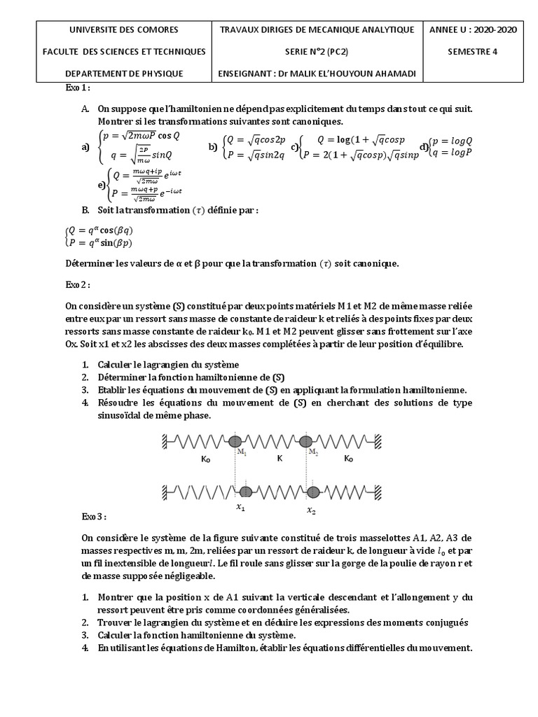 Transformations canoniques en mécanique analytique | PDF | Mécanique ...