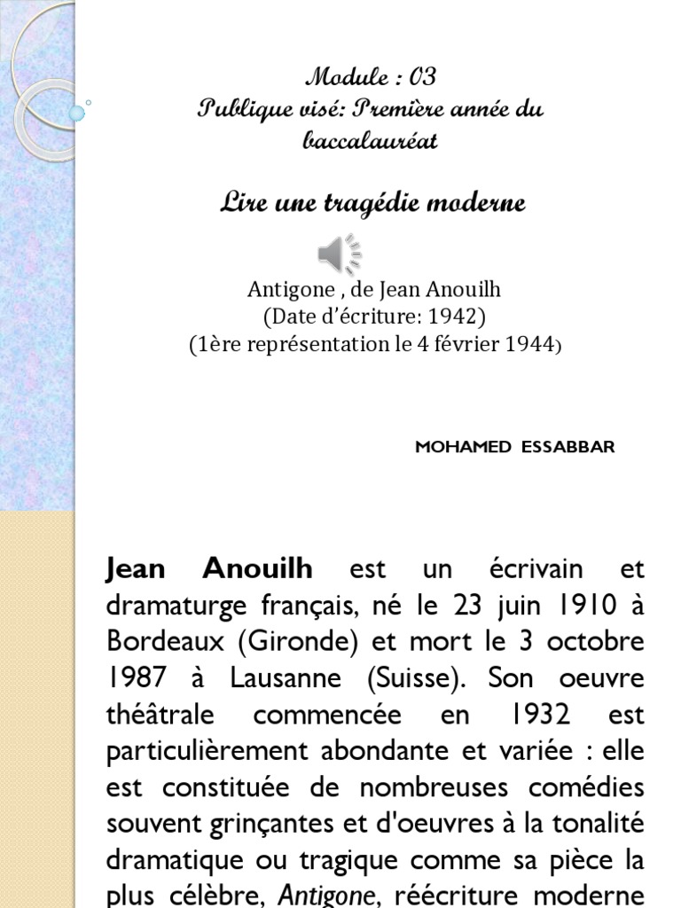 Antigone d'Anouilh : Tragédie moderne | PDF | Théâtre | Divertissement ...