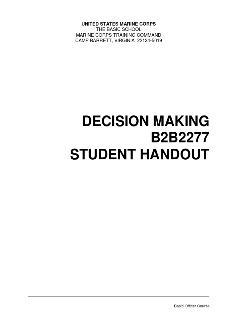 Decision Making B2B2277 Student Handout | PDF | Decision Making | Risk