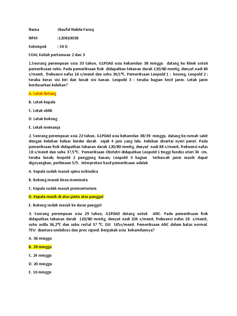 Soal Obgyn Naufal NF | PDF