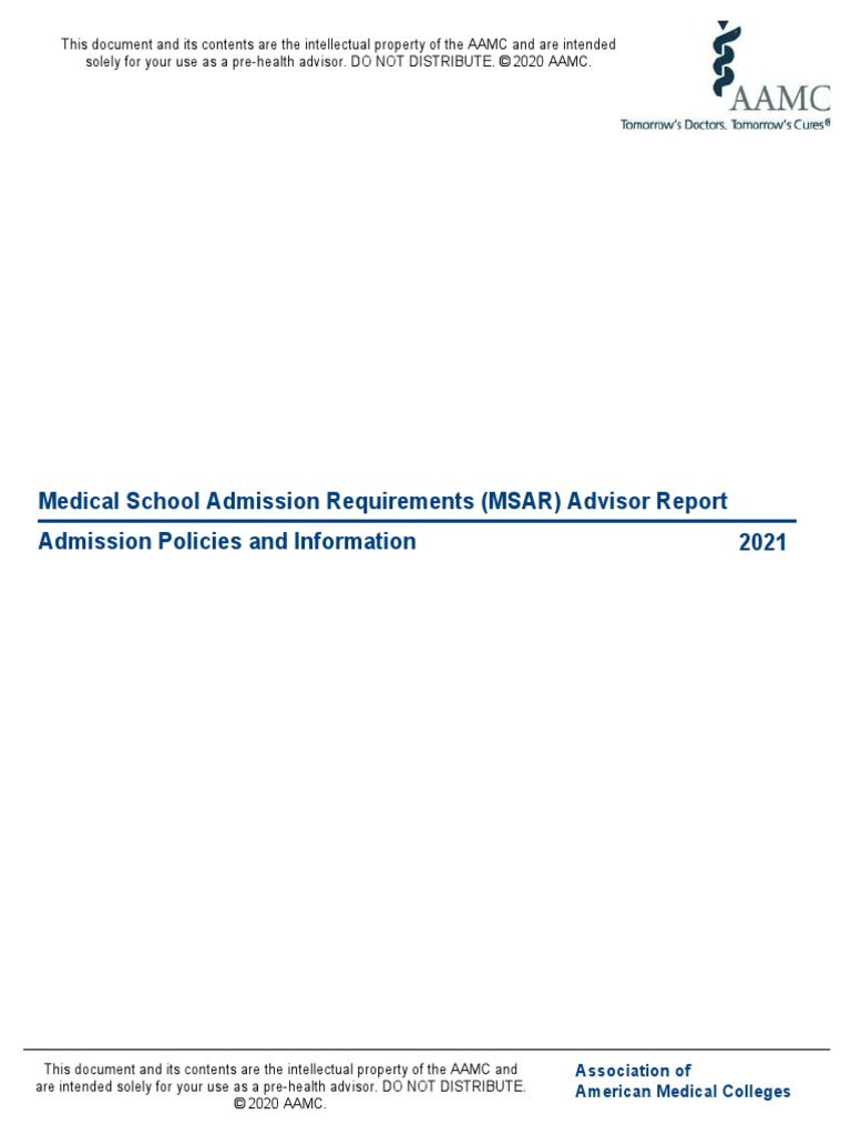 Medical School Admission Requirements (MSAR) Advisor Report 2021 ...