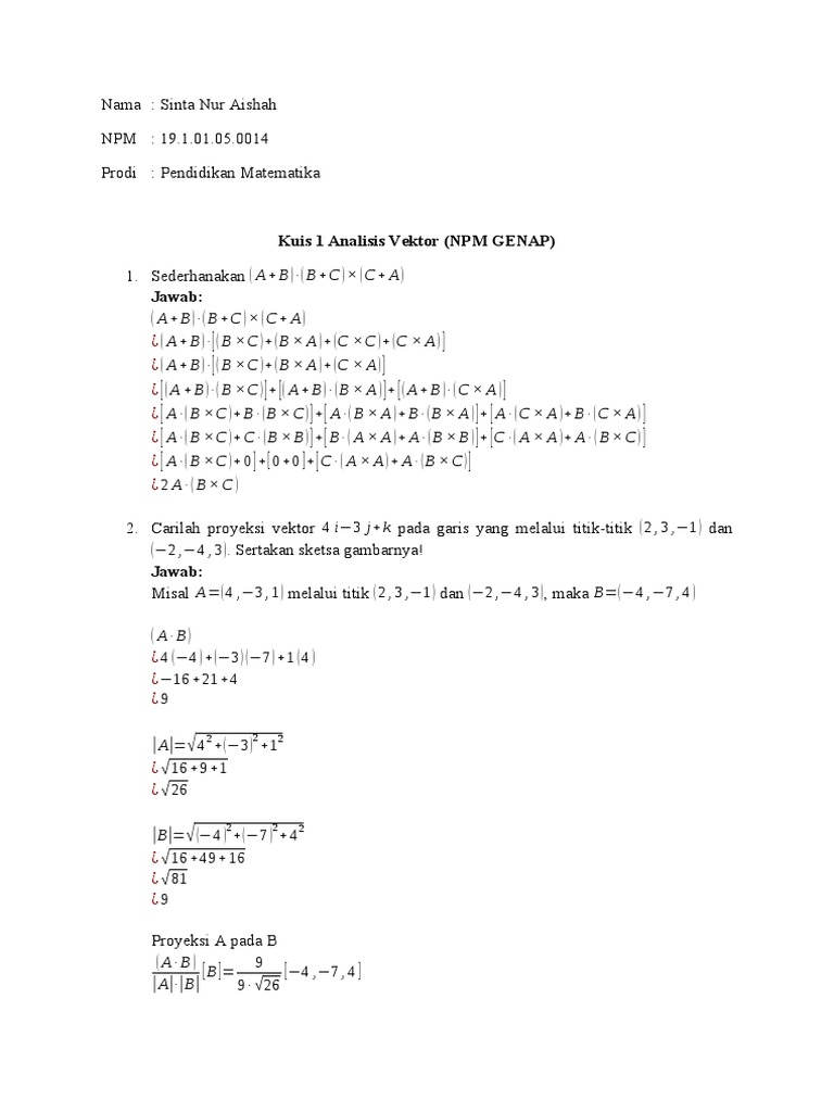 Kuis Analisis Vektor Matematika | PDF