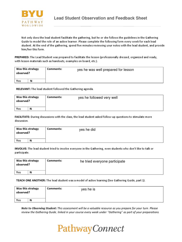 Observation Feedback Sheet From Ashan | PDF