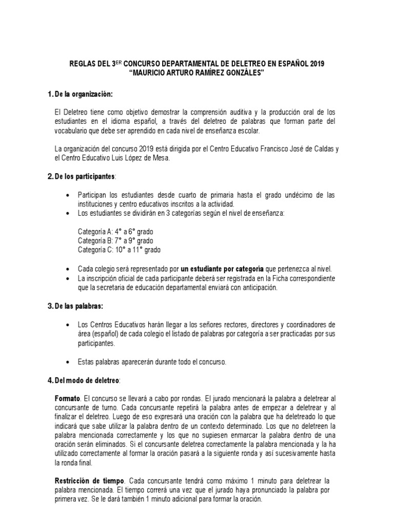 Reglas Concurso Deletreo Español 2019 | PDF | Escritura latina | Colación