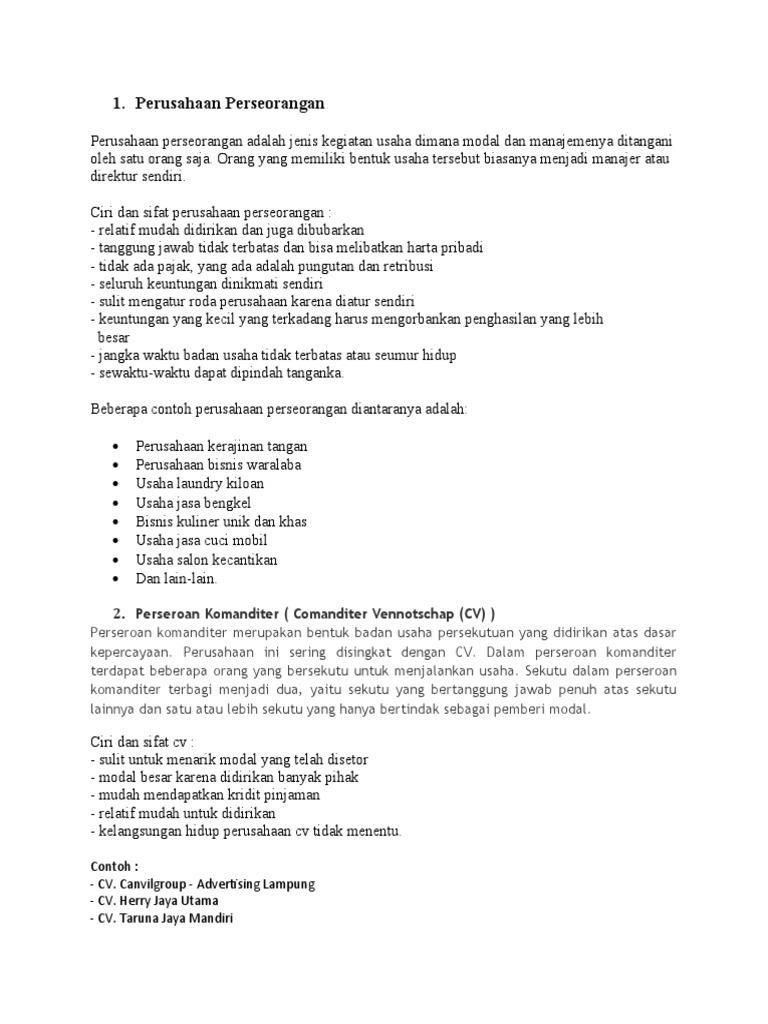 Bentuk-Bentuk Badan Usaha | PDF