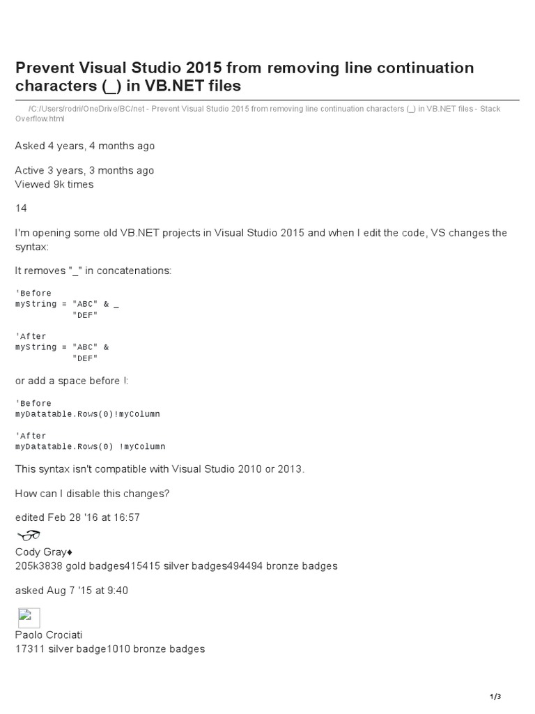 Prevent Visual Studio 2015 From Removing Line Continuation Characters ...