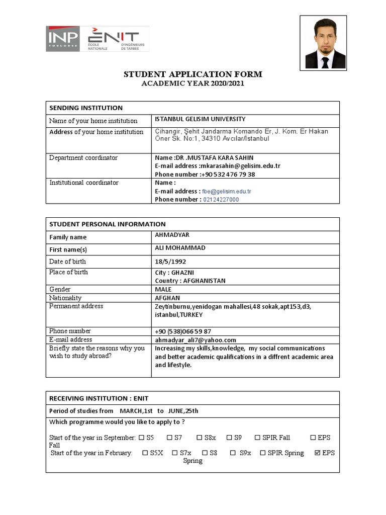 Student Application Form: ACADEMIC YEAR 2020/2021 | PDF | Educational ...