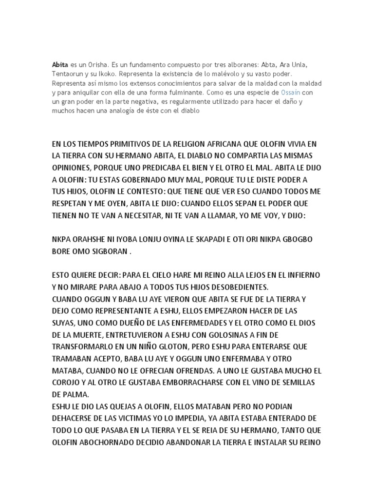 Abita: Deidad y Orisha en la Santería | PDF | Santeria | Religiones ...