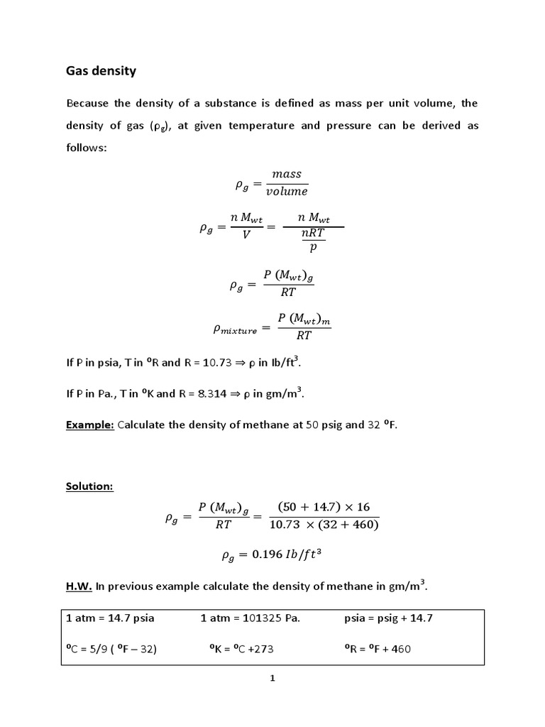 Gas Density and Specific Gravity Calculations | PDF | Gases | Density