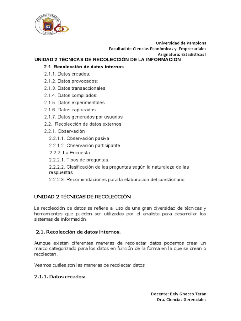 Técnicas de recolección de datos internos y externos | PDF ...