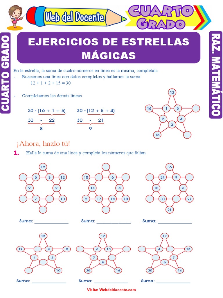 Ejercicios de Estrellas Mágicas para Cuarto Grado de Primaria | PDF | Métodos y materiales de ...