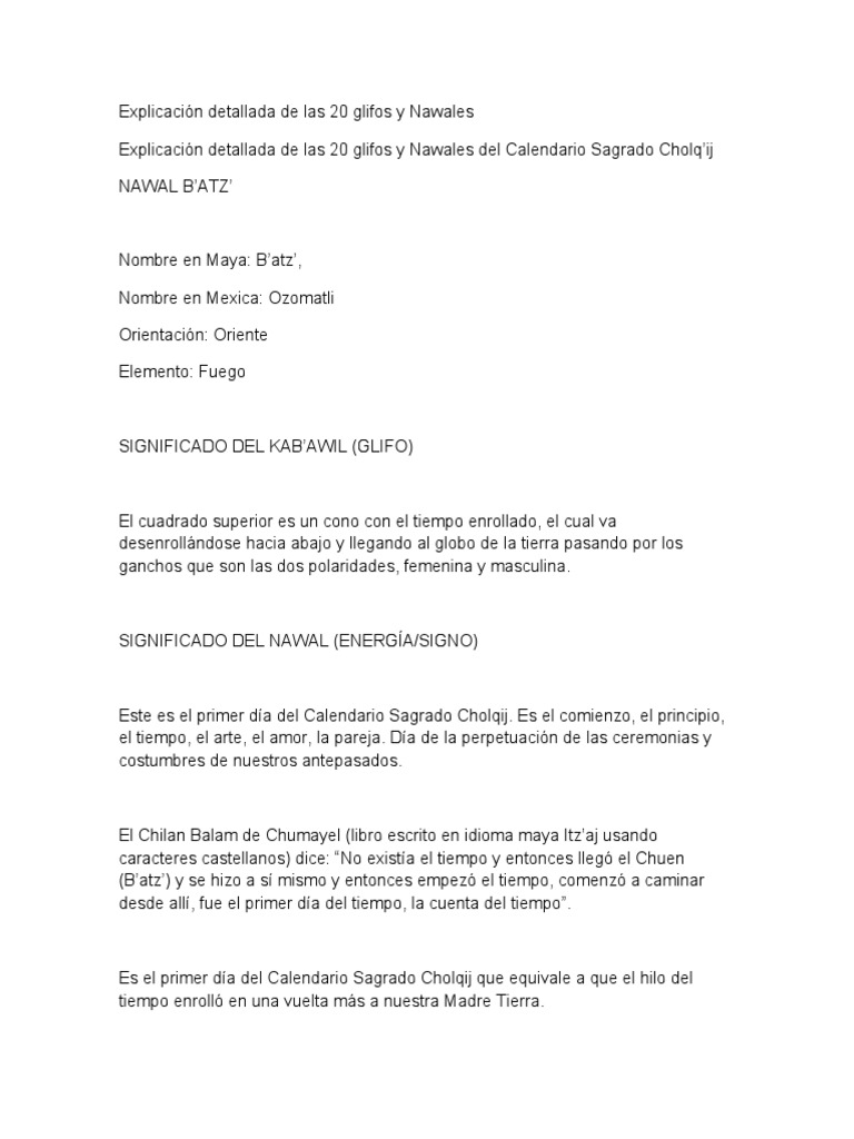 Explicación detallada de las 20 glifos y Nawales | PDF | Civilización ...