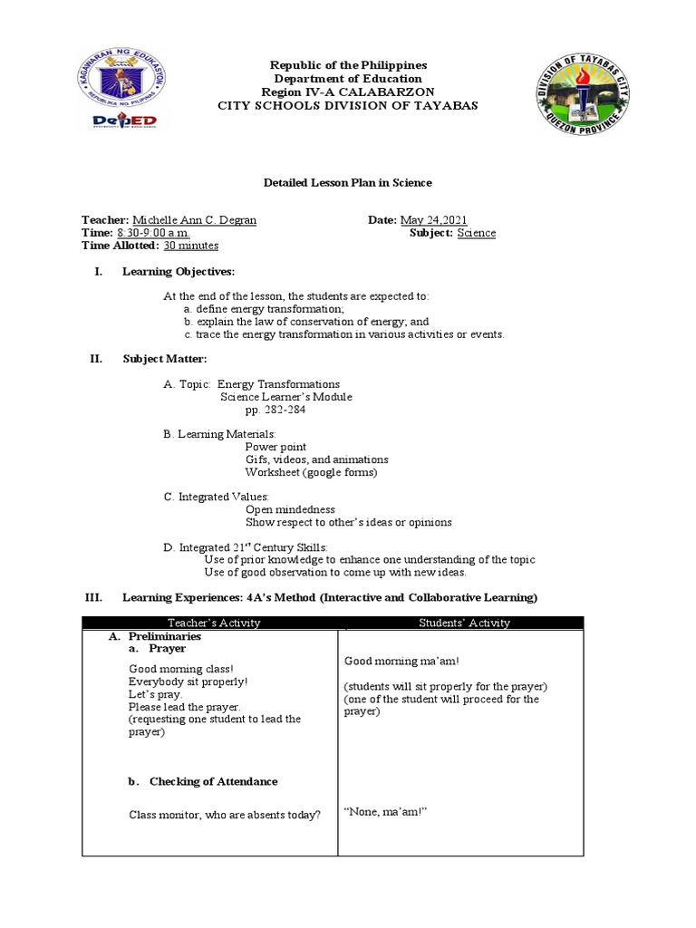 Republic of The Philippines Department of Education Region Iv-A ...