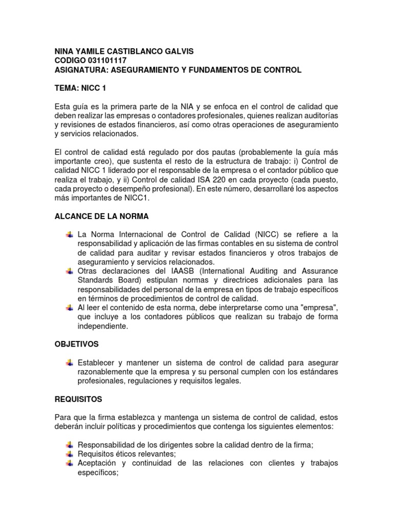 Resumen Nicc 1 7 Marzo 2021 | PDF | Calidad (comercial) | Gestión de recursos humanos