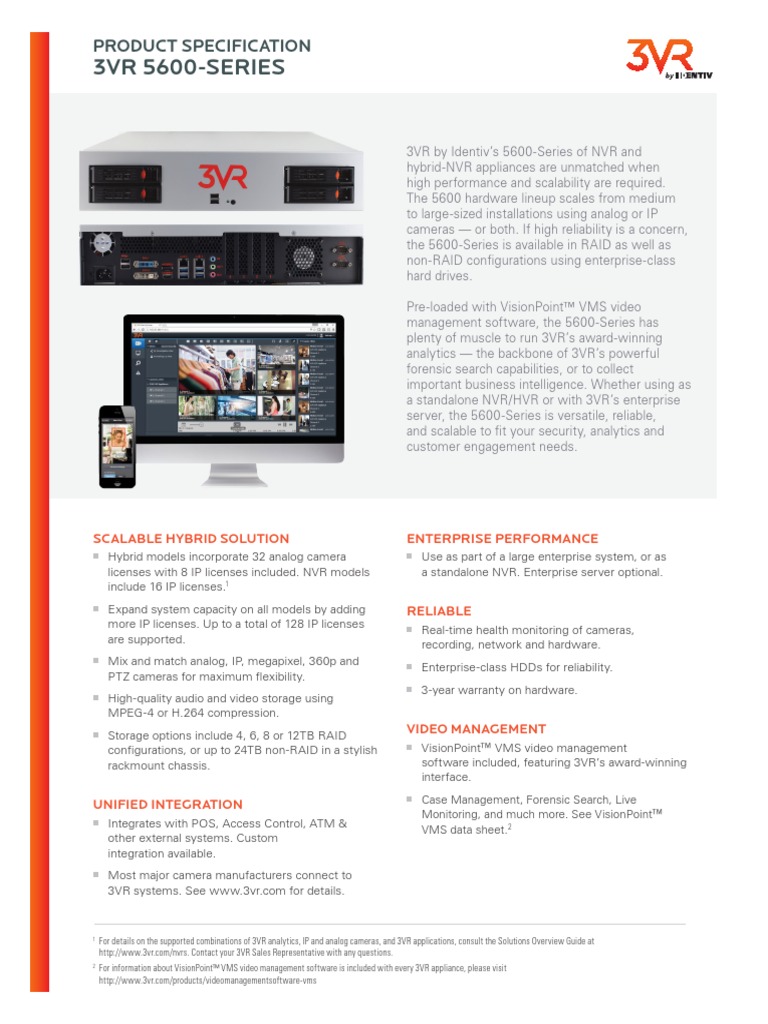 3VR 5600-SERIES: Product Specification | PDF | Hdmi | Computer Architecture