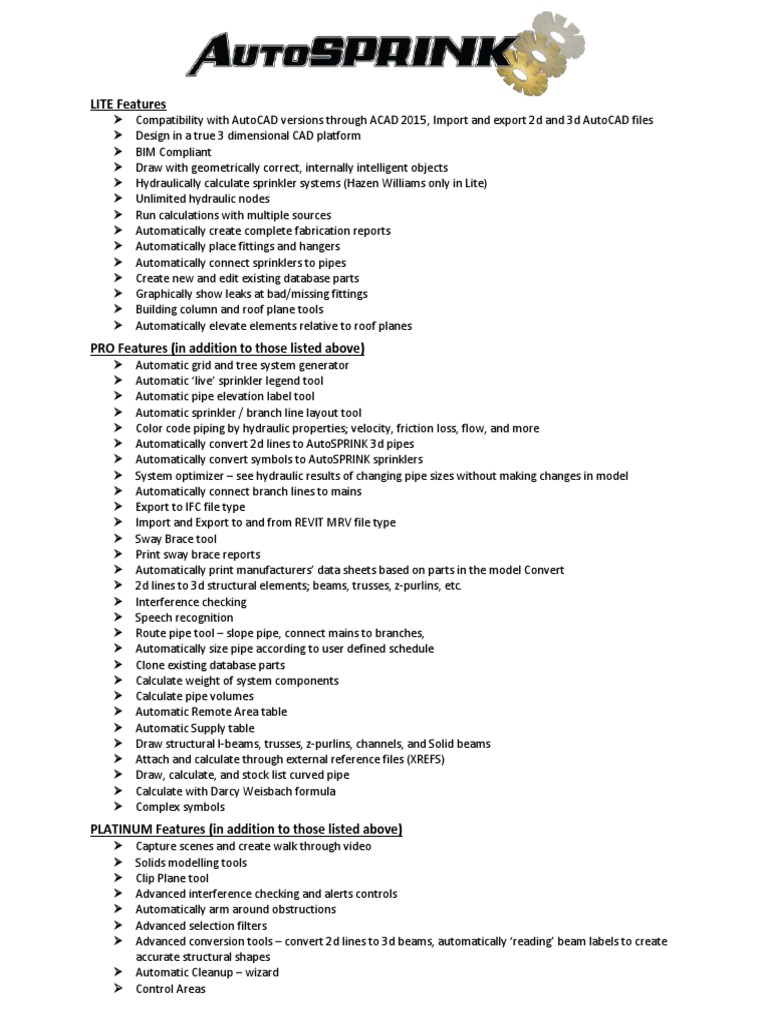 AutoSPRINK Levels and Features | PDF | 3 D Computer Graphics | Pipe ...
