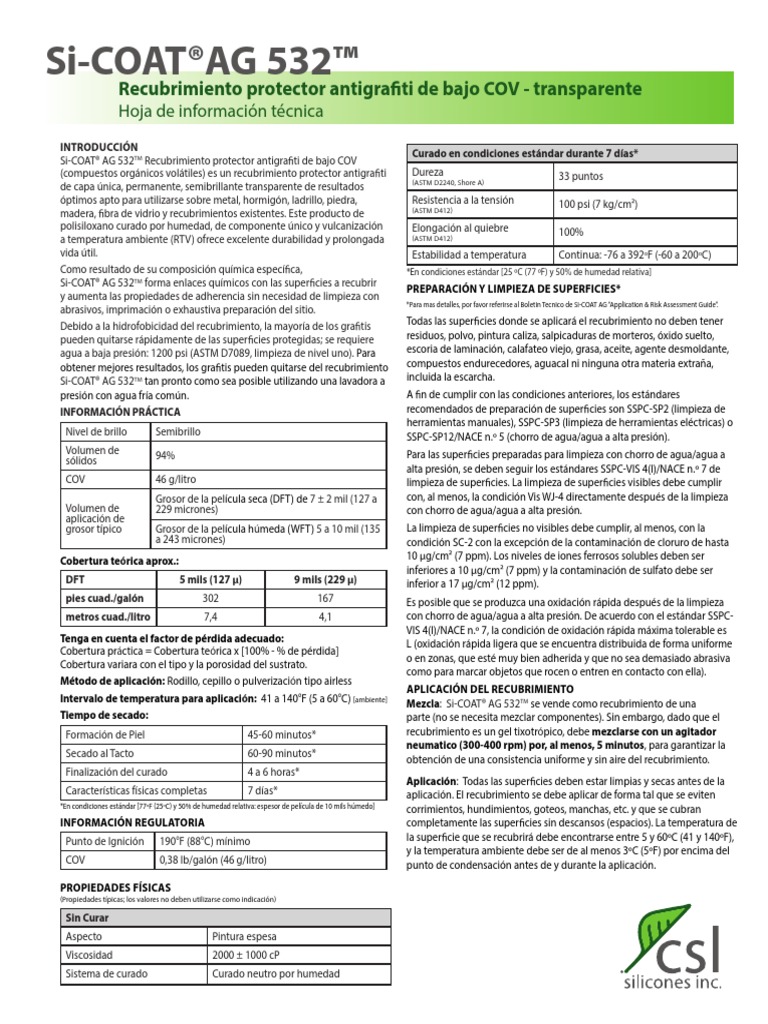Antigrafiti Si-Coat 532 | PDF | Revestimiento | Compuesto orgánico volátil