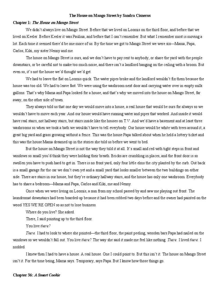 The House On Mango Street by Sandra Cisneros Chapter 1: The House On ...