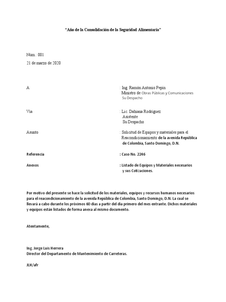 Oficio Solicitud de Materiales | PDF