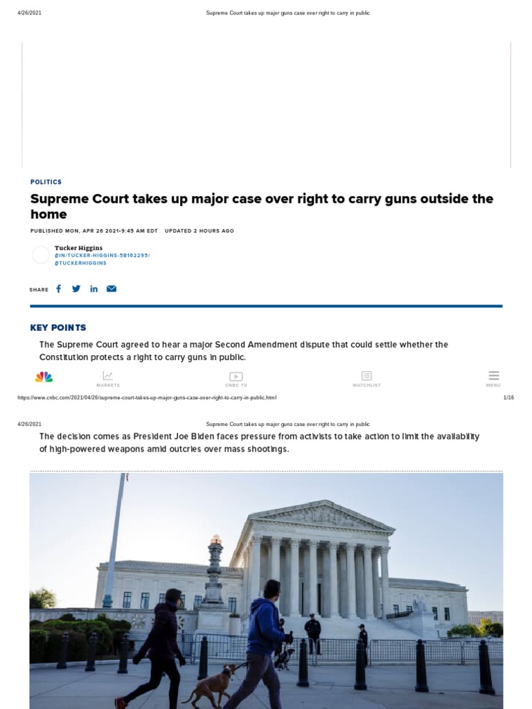 Supreme Court Takes Up Major Guns Case Over Right To Carry in Public ...