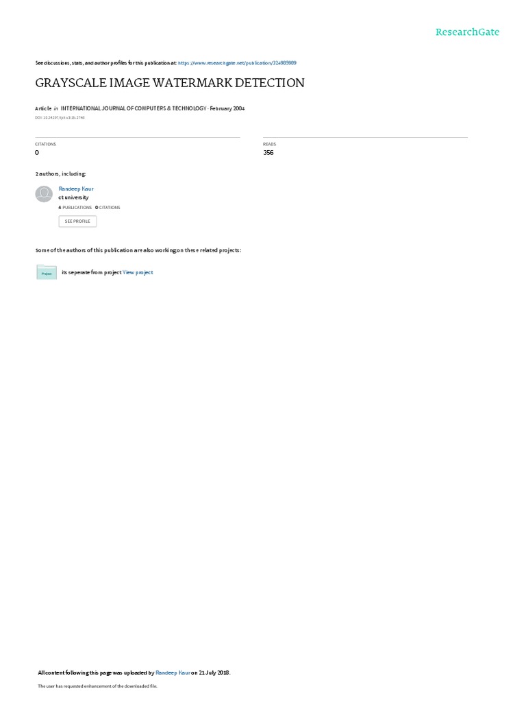 Grayscale Image Watermark Detection | PDF | Data Compression | Signal ...