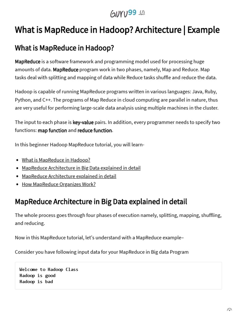 What Is MapReduce in Hadoop - Architecture - Example | Download Free PDF | Map Reduce | Apache ...