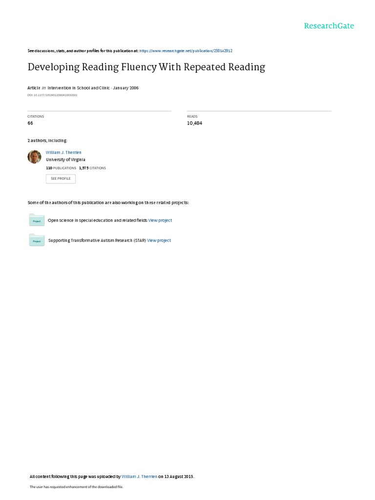 Developing Reading Fluency With Repeated Reading | PDF | Reading Comprehension | Learning Disability