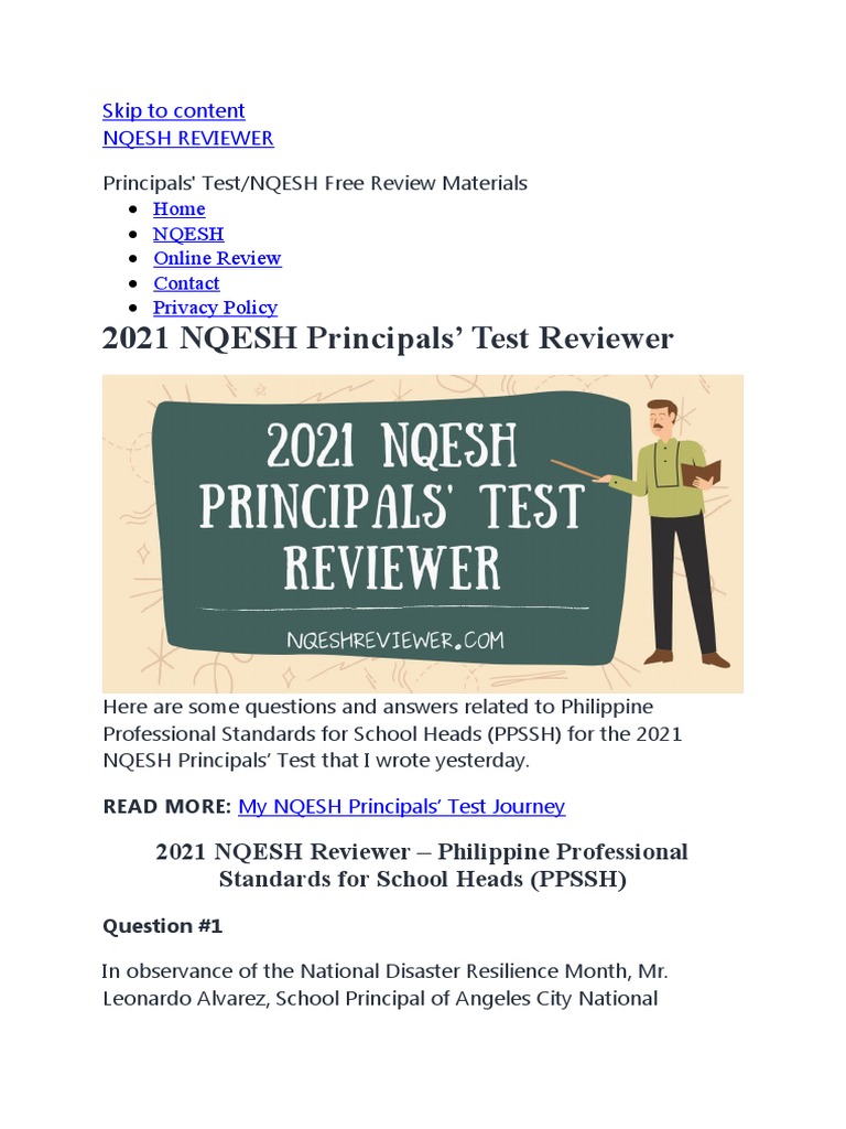 2021 NQESH Principals' Test Reviewer | PDF | Emergency Management ...