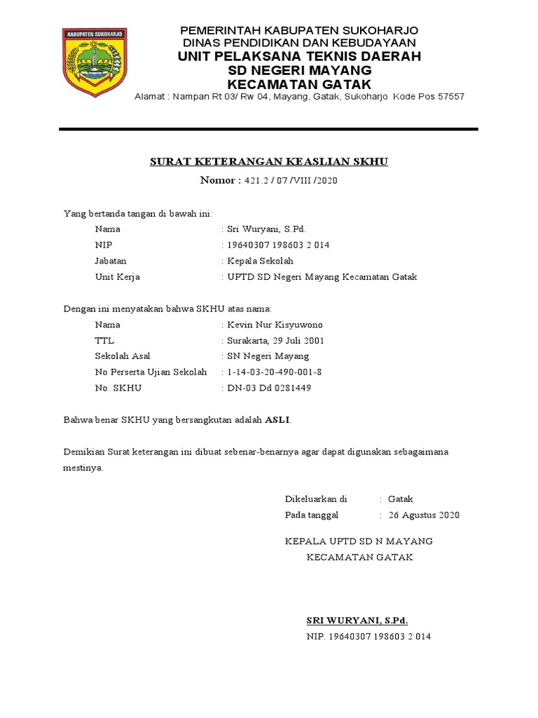 Surat Keterangan Skhu | PDF