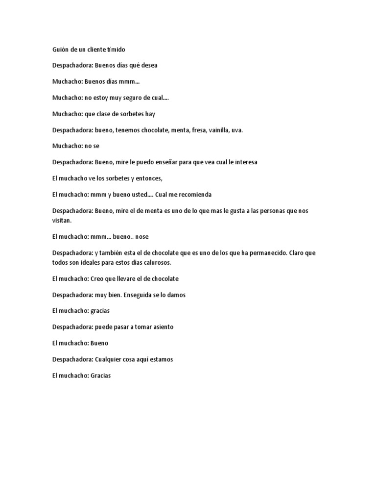 Guion de Un Cliente Timido | PDF