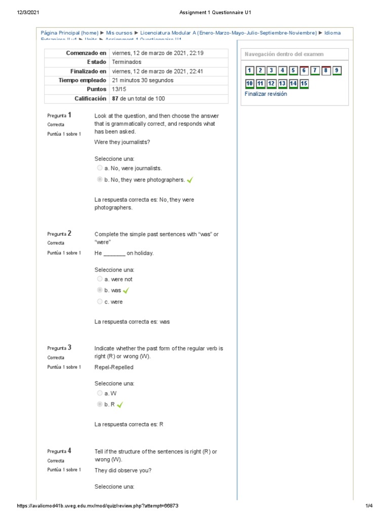 Assignment 1 Questionnaire U1 | PDF | Question | Syntactic Relationships