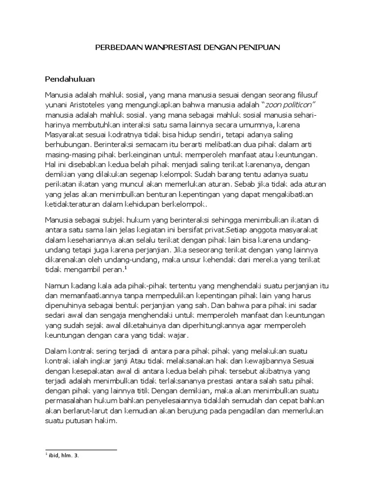 Perbedaan Wanprestasi Dengan Penipuan Pdf