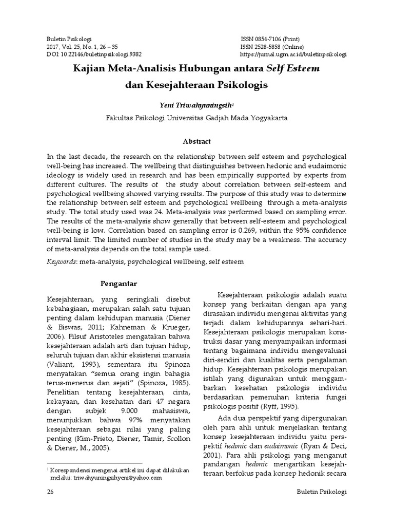 Self Esteem Dan Kesejahteraan Psikologis | PDF