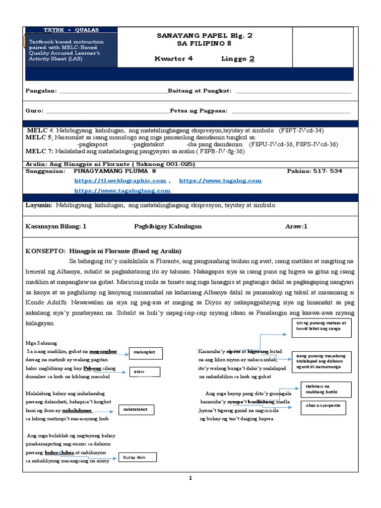 LAS Q4 Filipino 8 W2 | PDF