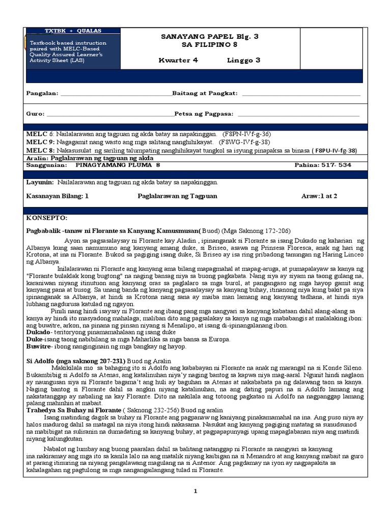 LAS Q4 Filipino 8 W3 | PDF