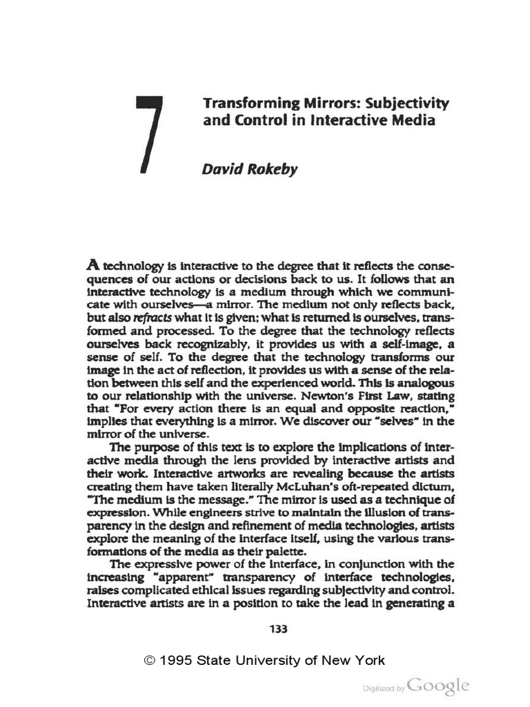 David Rokeby - Transforming Mirrors | PDF | Maze | User Interface