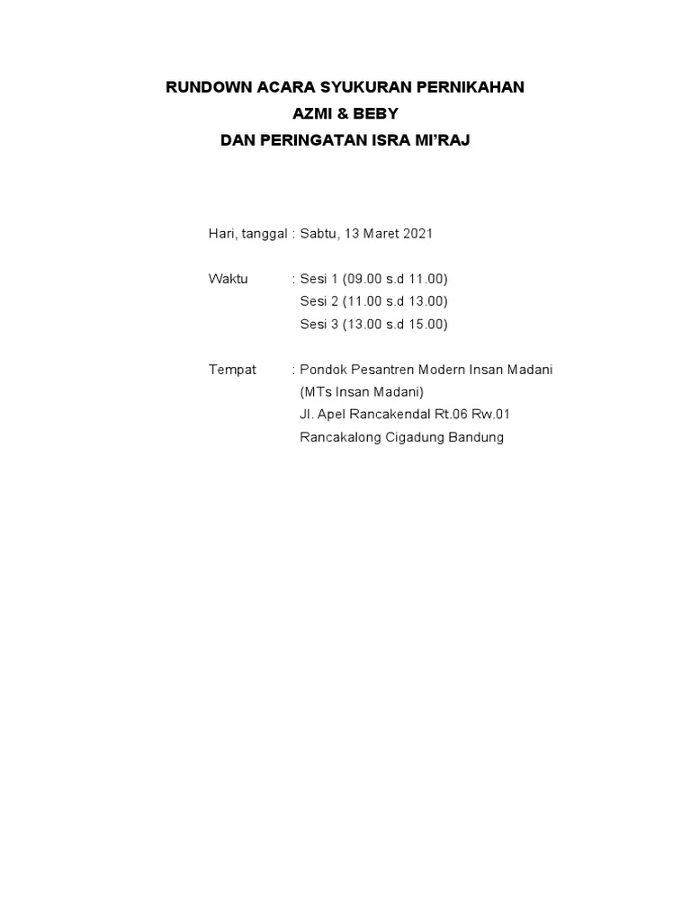 Rundown Acara Syukuran Pernikahan | PDF