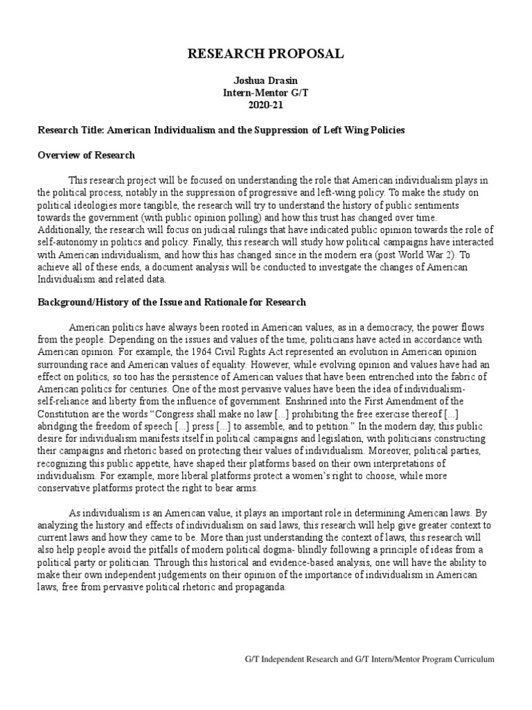 Drasin Research Proposal | Download Free PDF | Individualism | Public ...
