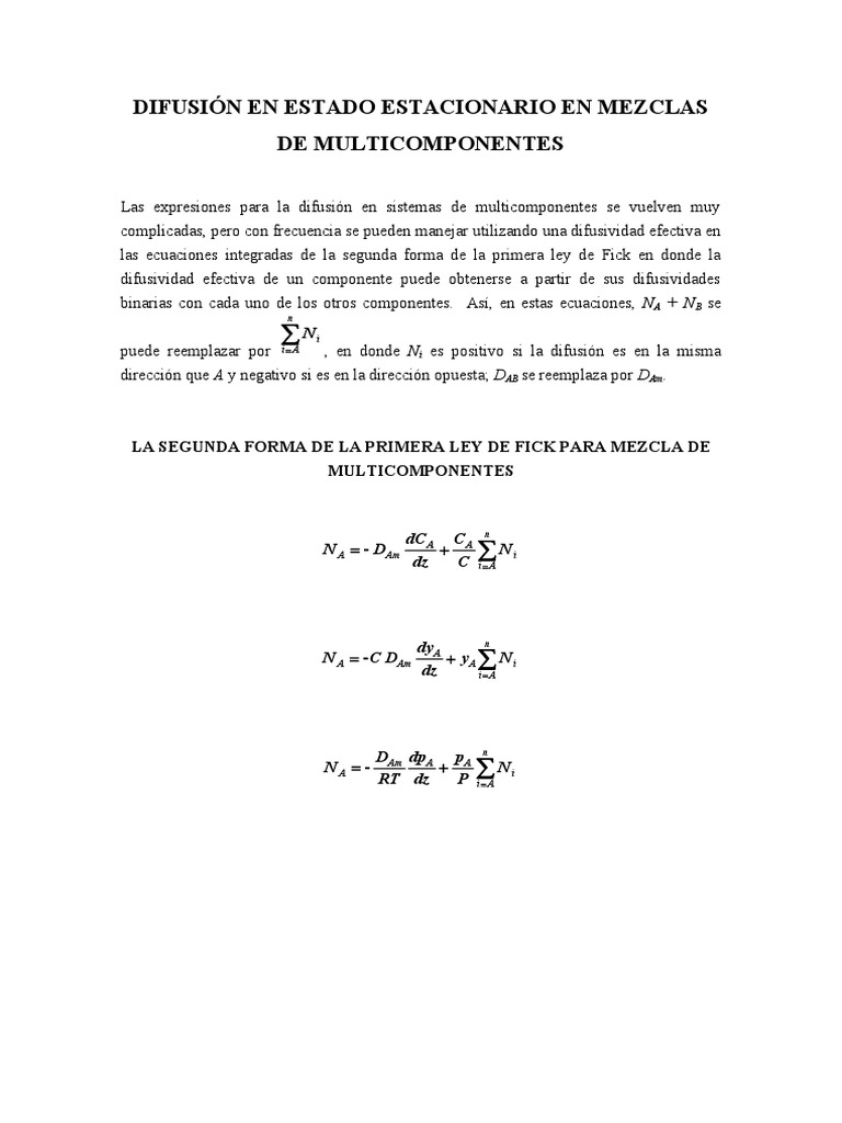 3.4 Difusión en Estado Estacionario en Mezclas de Multicomponentes ...
