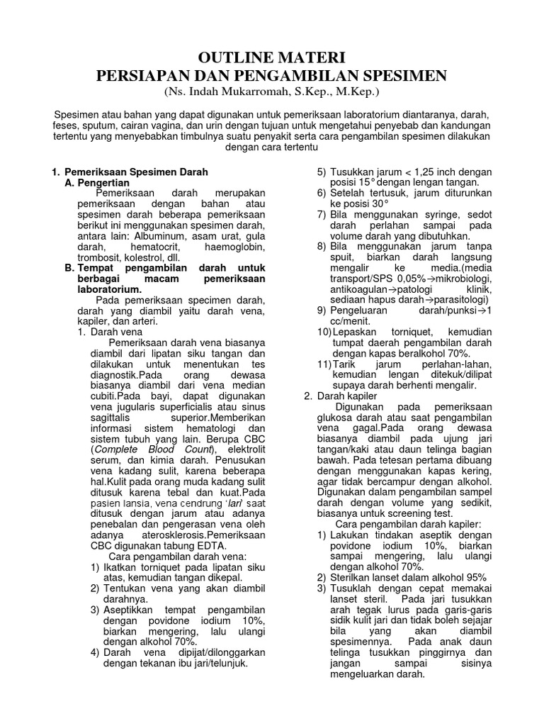 Panduan Pengambilan Spesimen Darah | PDF | Kesehatan Holistik | Sains ...