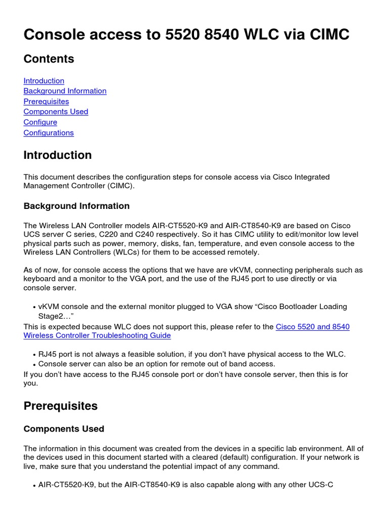 Console Access To 5520 8540 WLC Via CIMC | PDF | Command Line Interface | Information Age