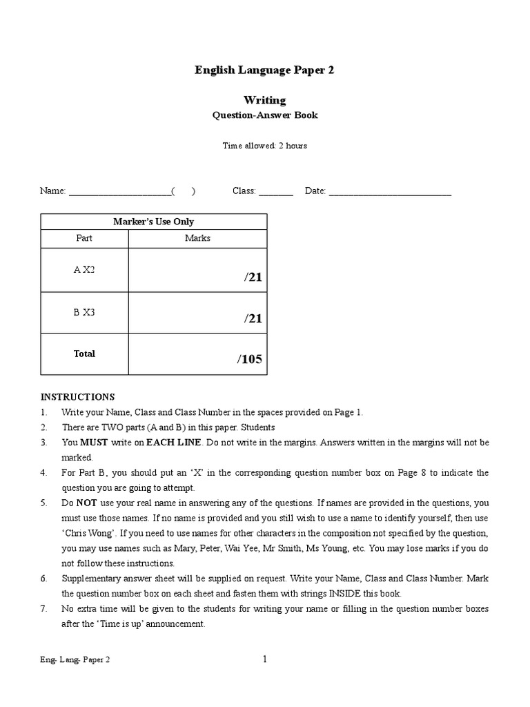 English Language Paper 2 Writing: Question-Answer Book | PDF | Learning