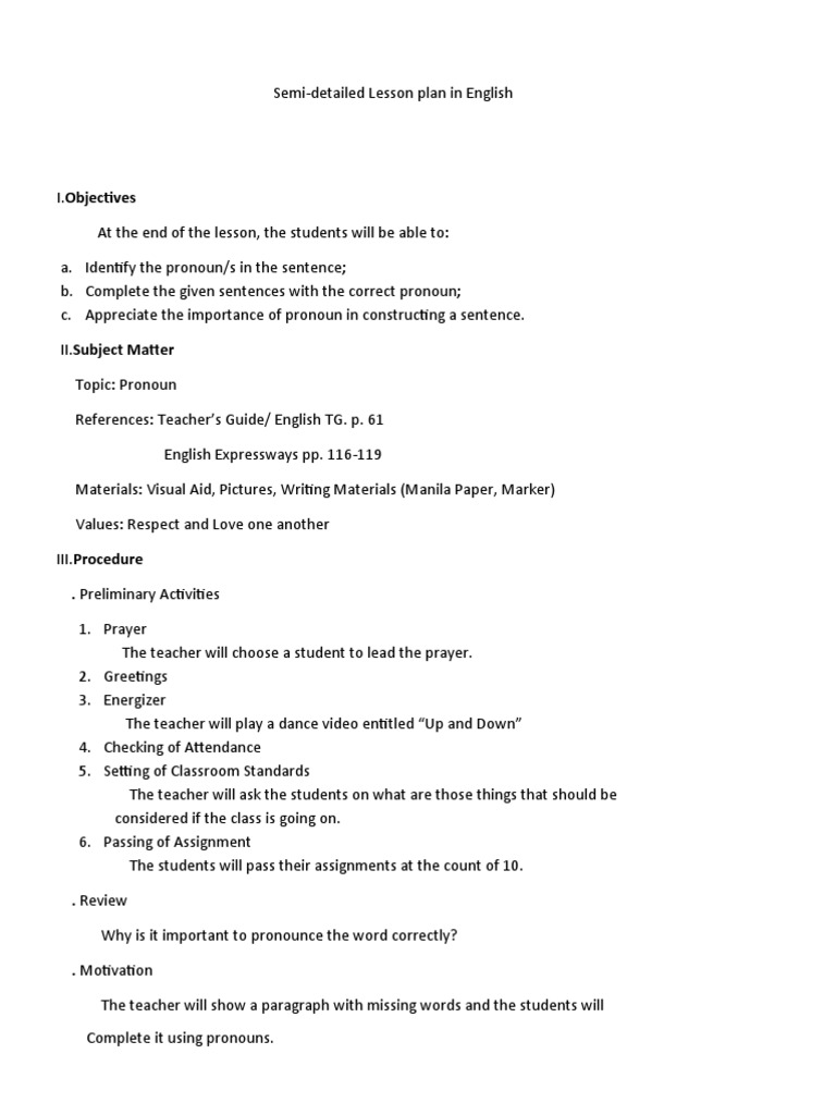 English Lesson on Pronouns | PDF | Pronoun | Lesson Plan