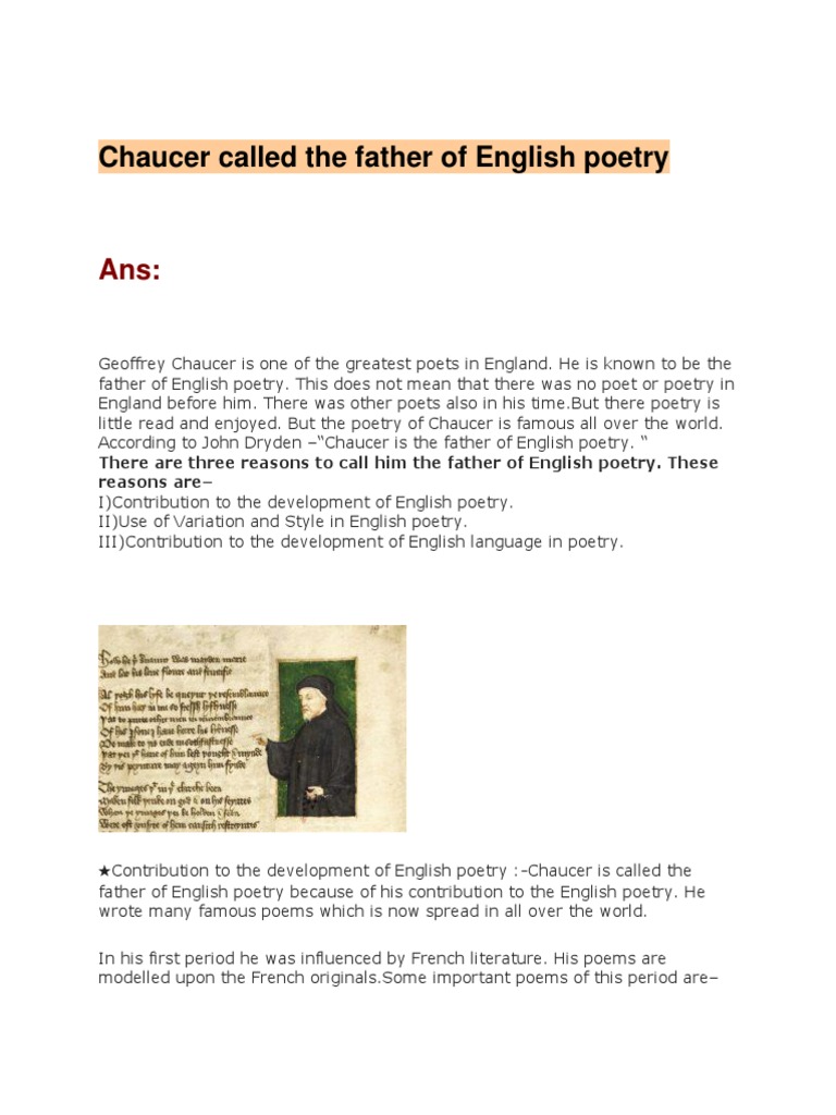 Chaucer Called The Father of English Poetry | PDF | English Poetry ...