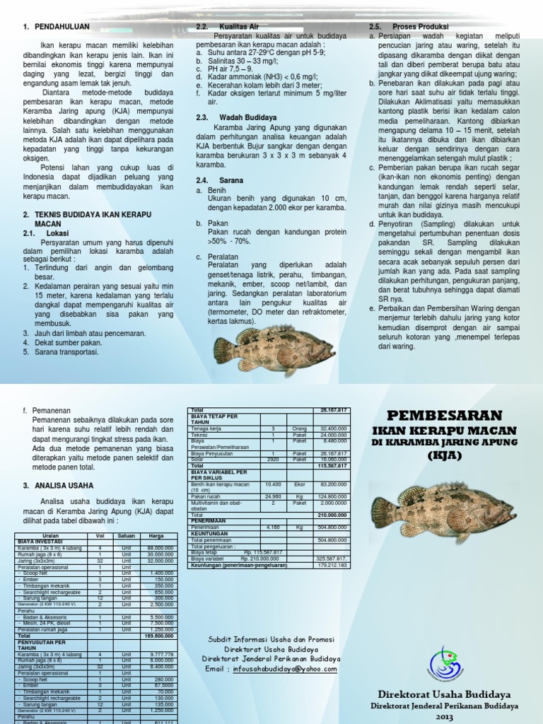 Leaflet Pembesaran Ikan Kerapu Macan Di KJA | PDF