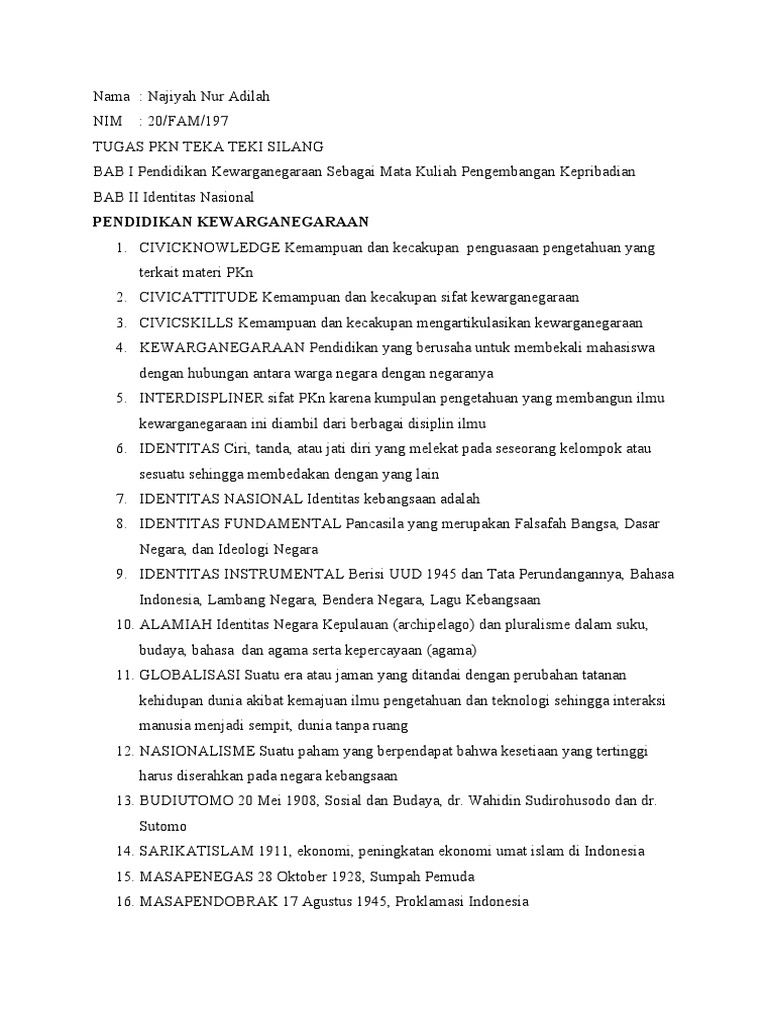 Teka Teki Silang PKn Mahasiswa | PDF