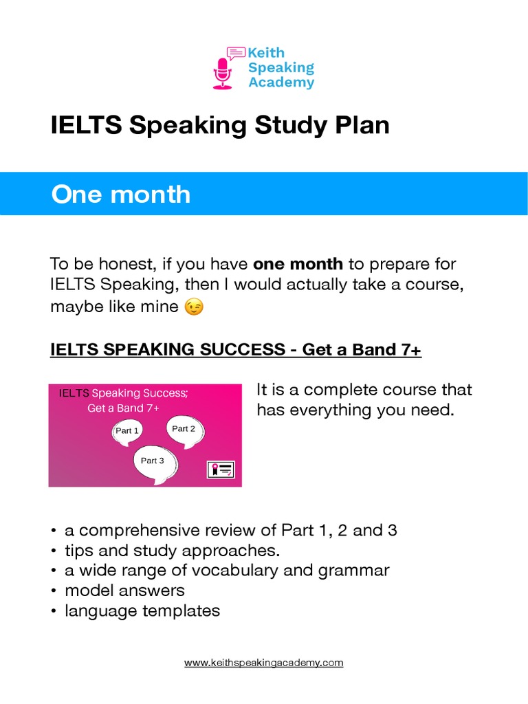 IELTS Speaking Study Plan - 1 Month PDF | PDF | International English ...